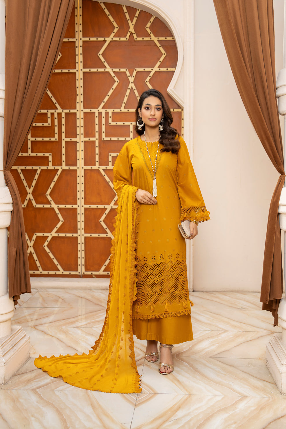 Amber gold 3 PIECE EMBROIDERED SUIT | ZM-12 – zimal